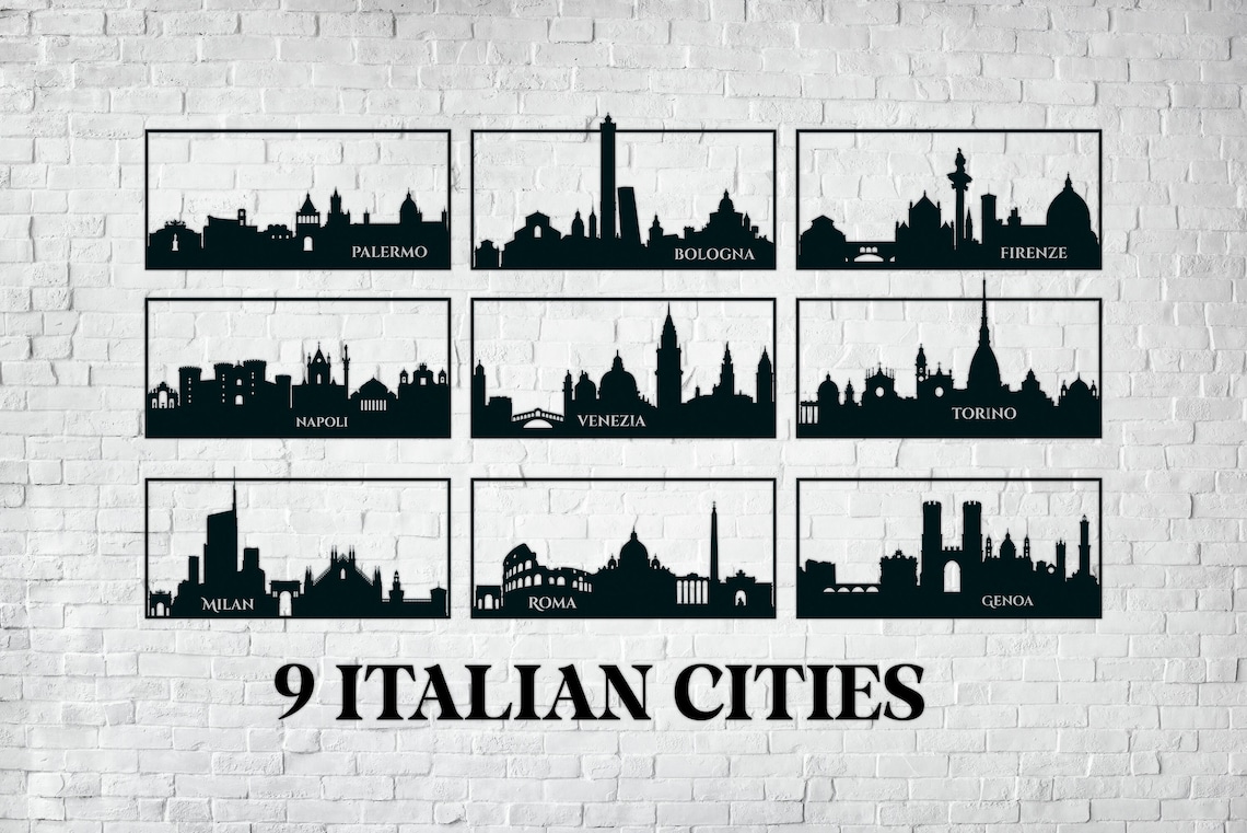 Italian Cities Skyline Silhouettes Wall Art Dxf,svg,eps, Ai and Pdf ...