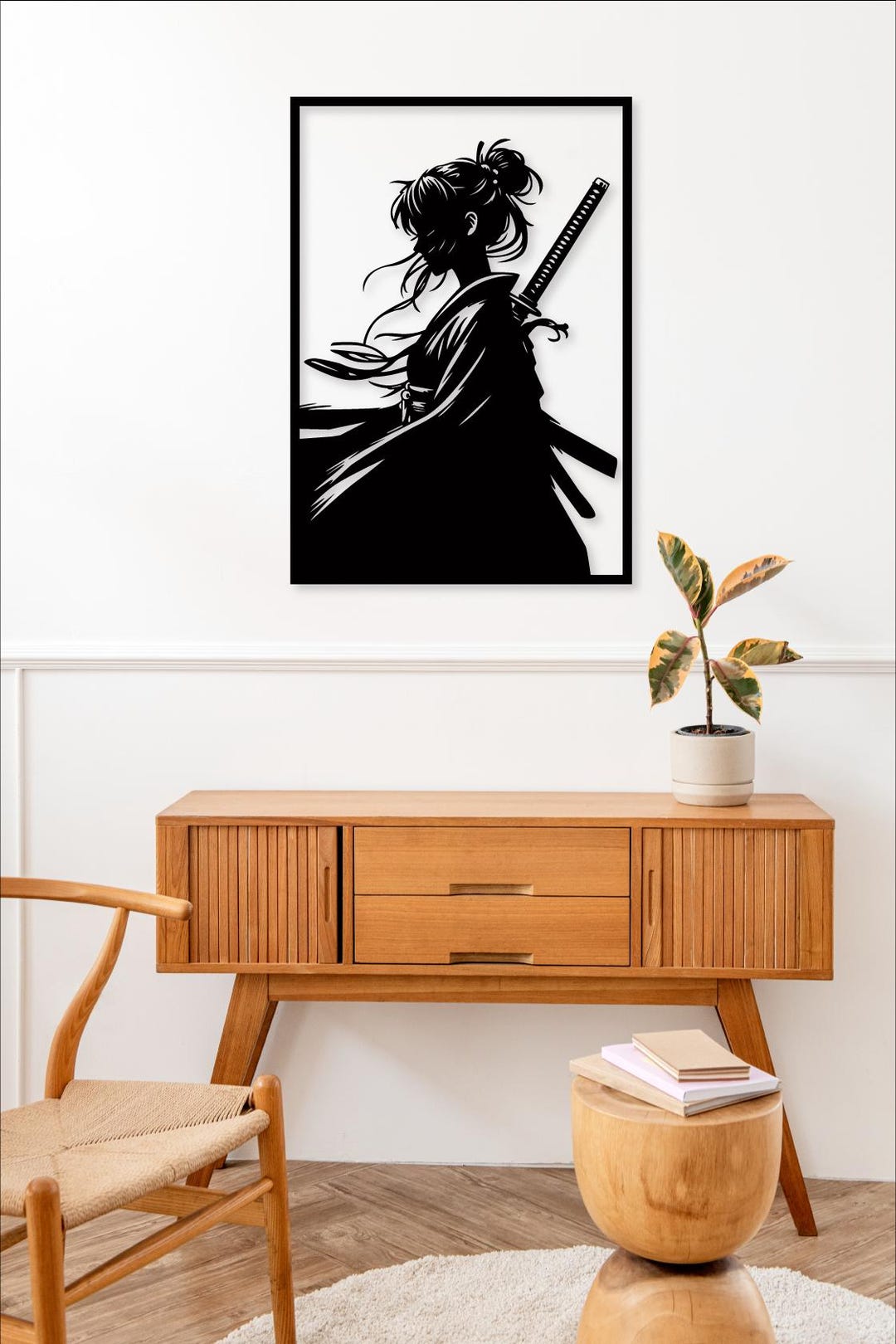 Samurai Girl Wall Art Silhouette, Katana Samurai Woman SVG DXF Laser ...