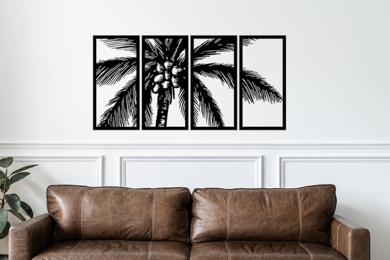Coconut Palm Tree Wall Art Dxf, Svg, Eps, AI and PDF Files for Laser ...