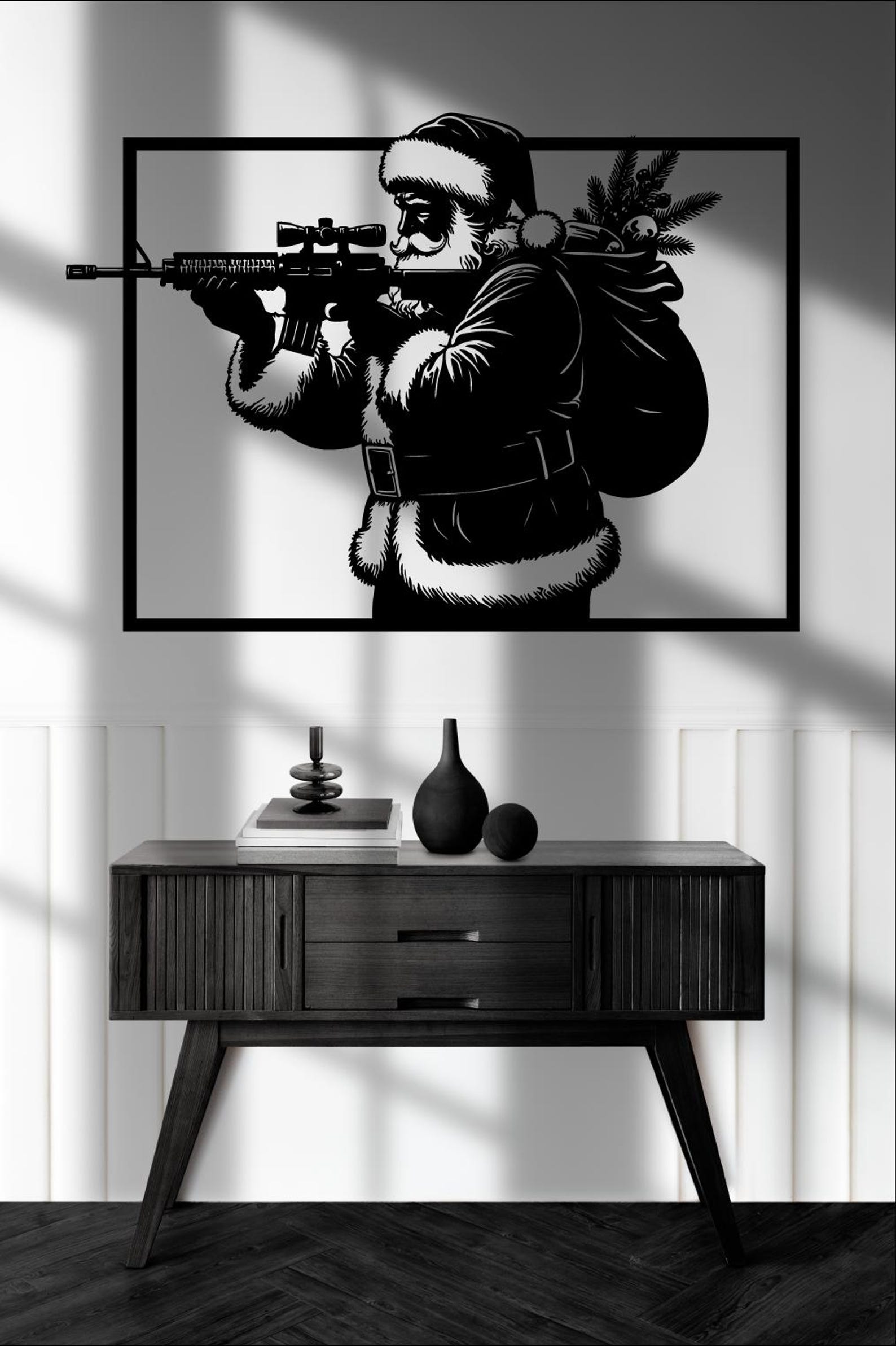 Santa Claus Sniper Wall Art SVG DXF, Christmas Laser Cut File, Funny ...
