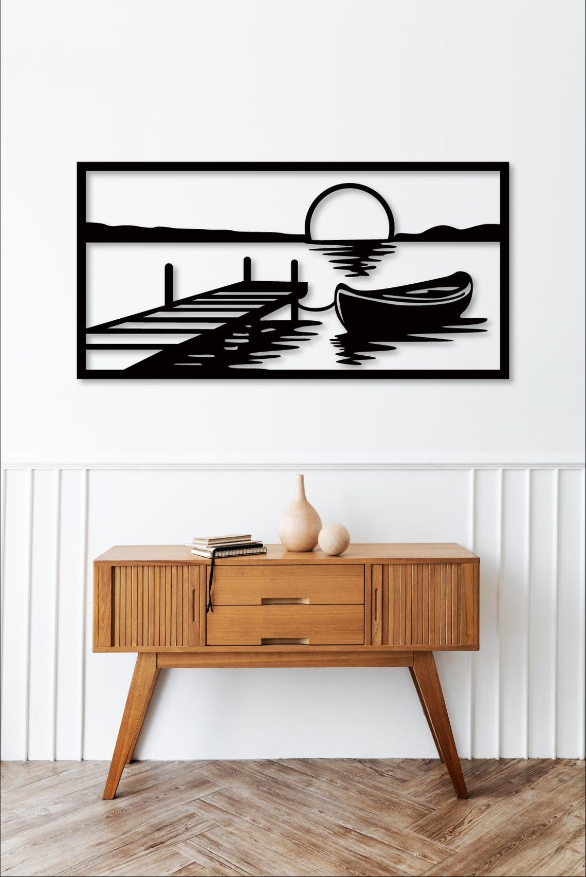 Rustic Lake Pier & Boat SVG DXF Laser Cut File – Sunset Dock Silhouette ...