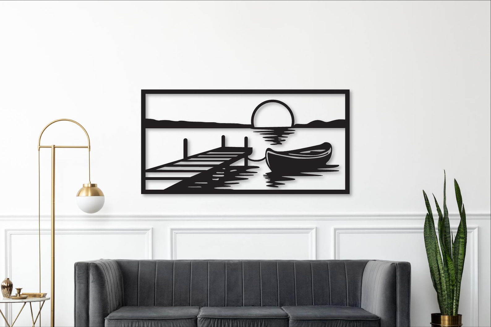 Rustic Lake Pier & Boat SVG DXF Laser Cut File – Sunset Dock Silhouette ...