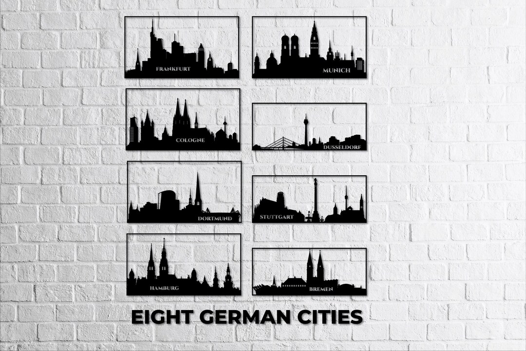German Cities Skyline Silhouettes Wall Art Dxf, Svg, Eps, Ai and Pdf ...