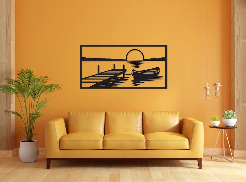 Rustic Lake Pier & Boat SVG DXF Laser Cut File – Sunset Dock Silhouette ...