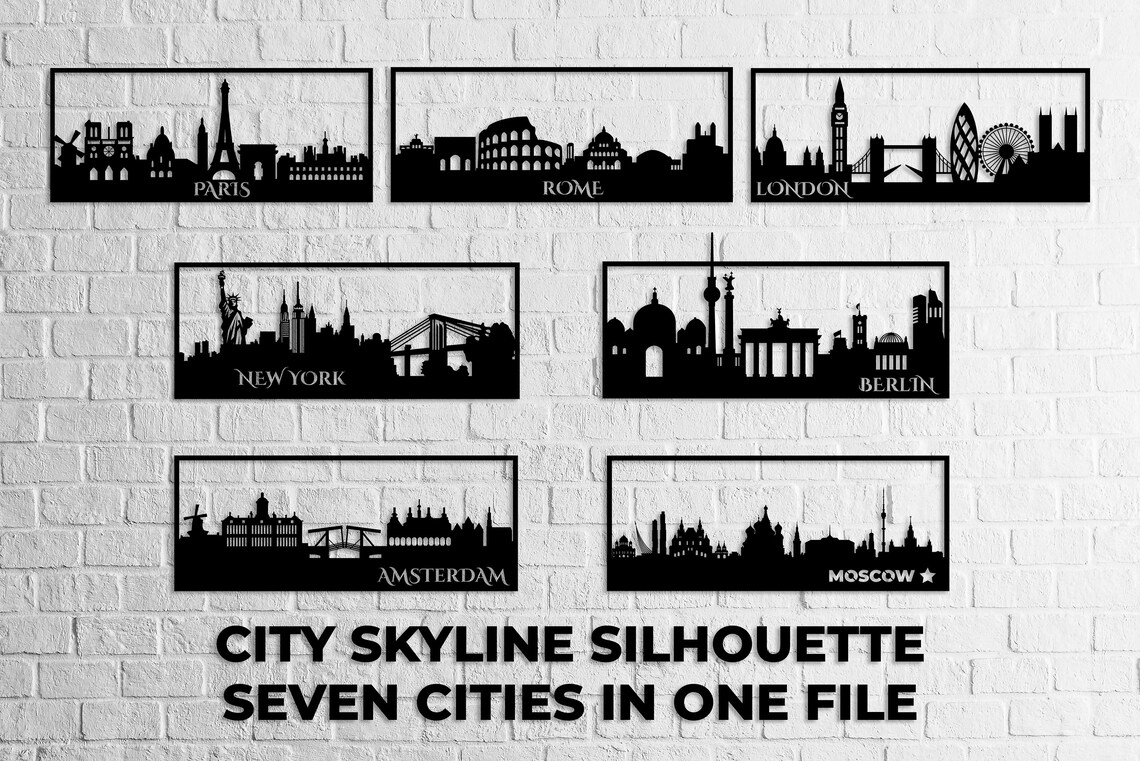 City Skyline Silhouette Wall Art Dxfsvgepsai and Pdf Files - Etsy
