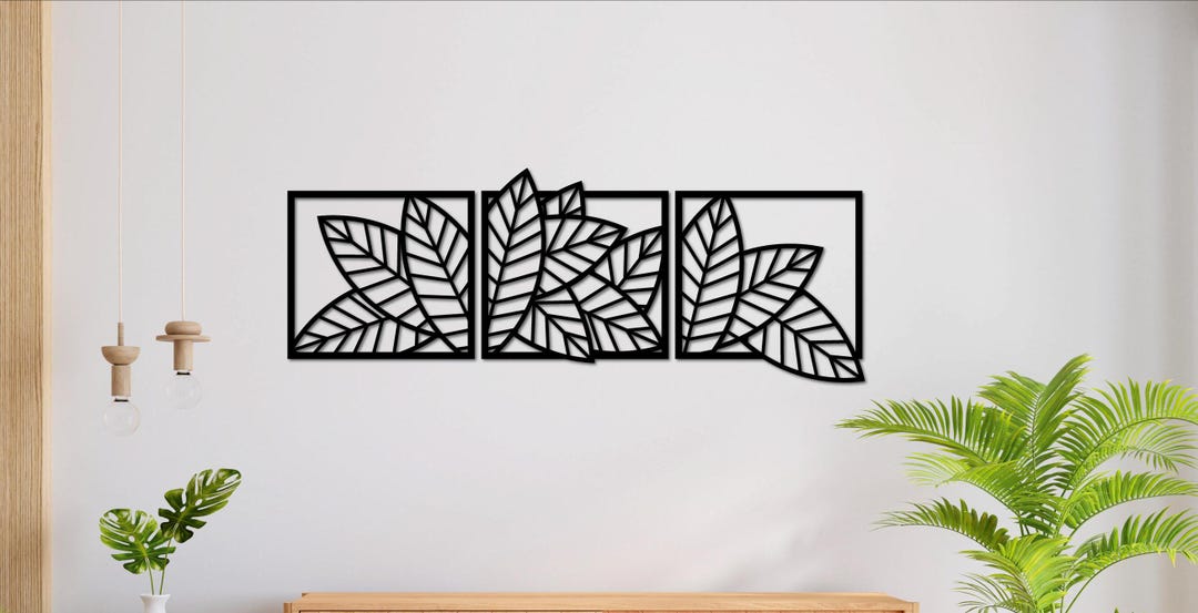 Three Pieces Leaf Laser Cut Wall Art Dxf, Svg, Eps, Ai and Pdf Files ...
