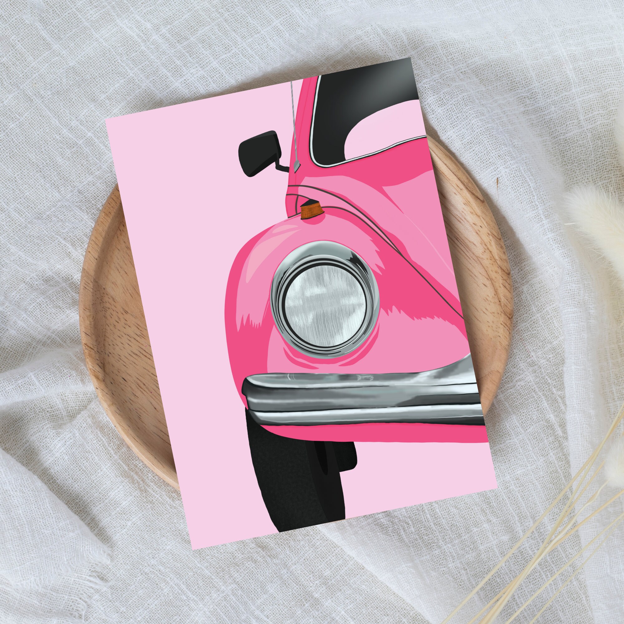 Pink VW Retro Car Print Bold Volkswagen Beetle Poster Vintage ...