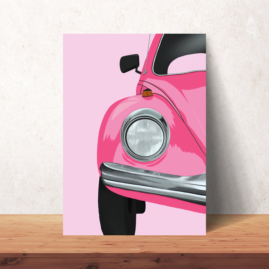 Pink VW Retro Car Print Bold Volkswagen Beetle Poster Vintage ...