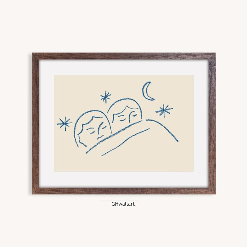 Framed Couple Sleeping Line Art Print: Minimalist Bedroom Decor - Etsy