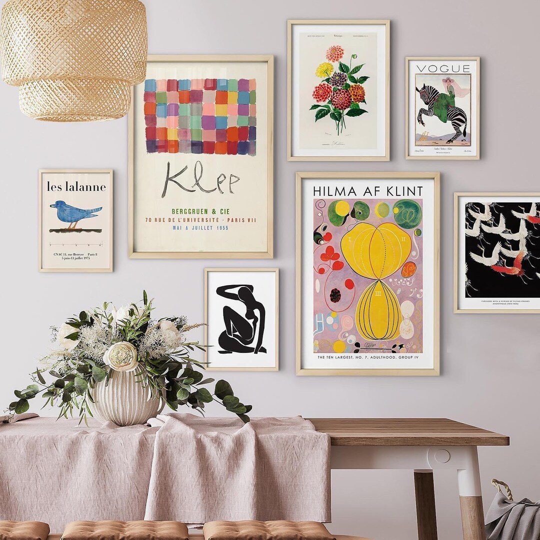 FRAMED Vintage Gallery Wall Set of 7, Paul Klee Wall Art, Hilma Af Klint Art Set, Vogue Art ...