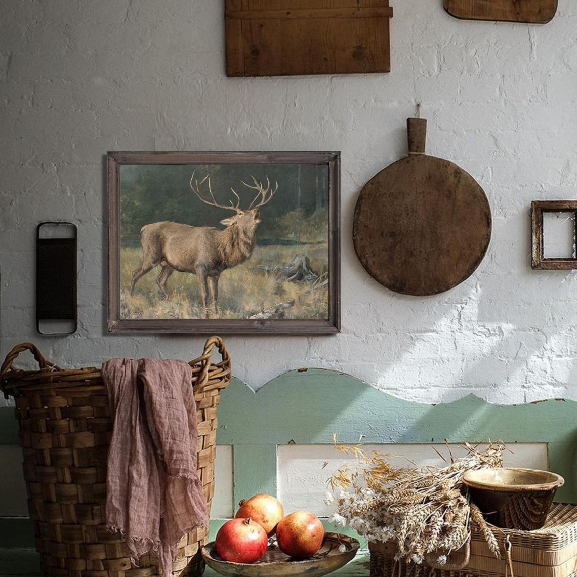 Vintage Deer Print Digital Download Farmhouse Wall Decor , Deer ...