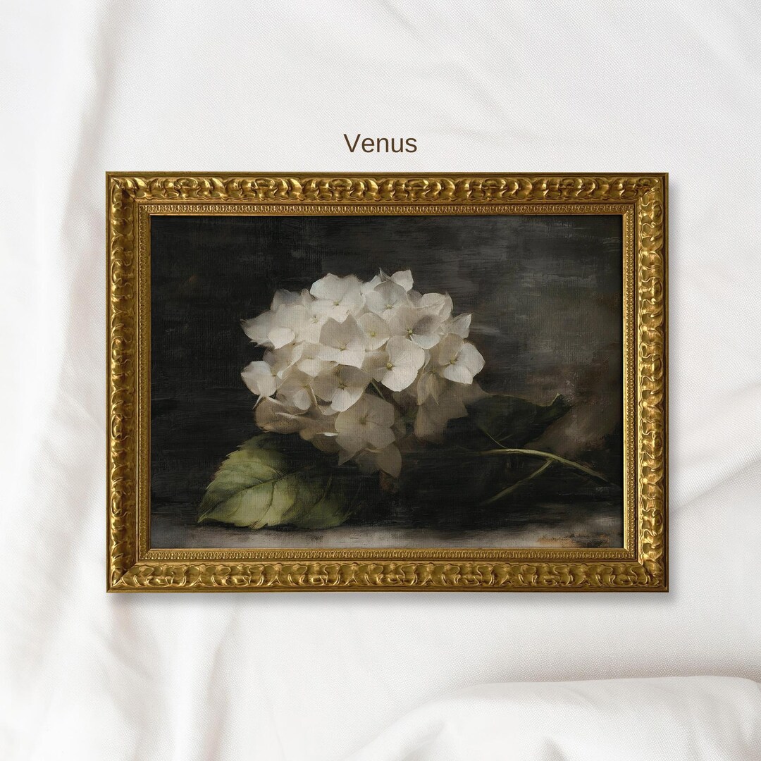 Moody Hydrangea Oil Painting Framed, Farmhouse Botanical Wall Art ...