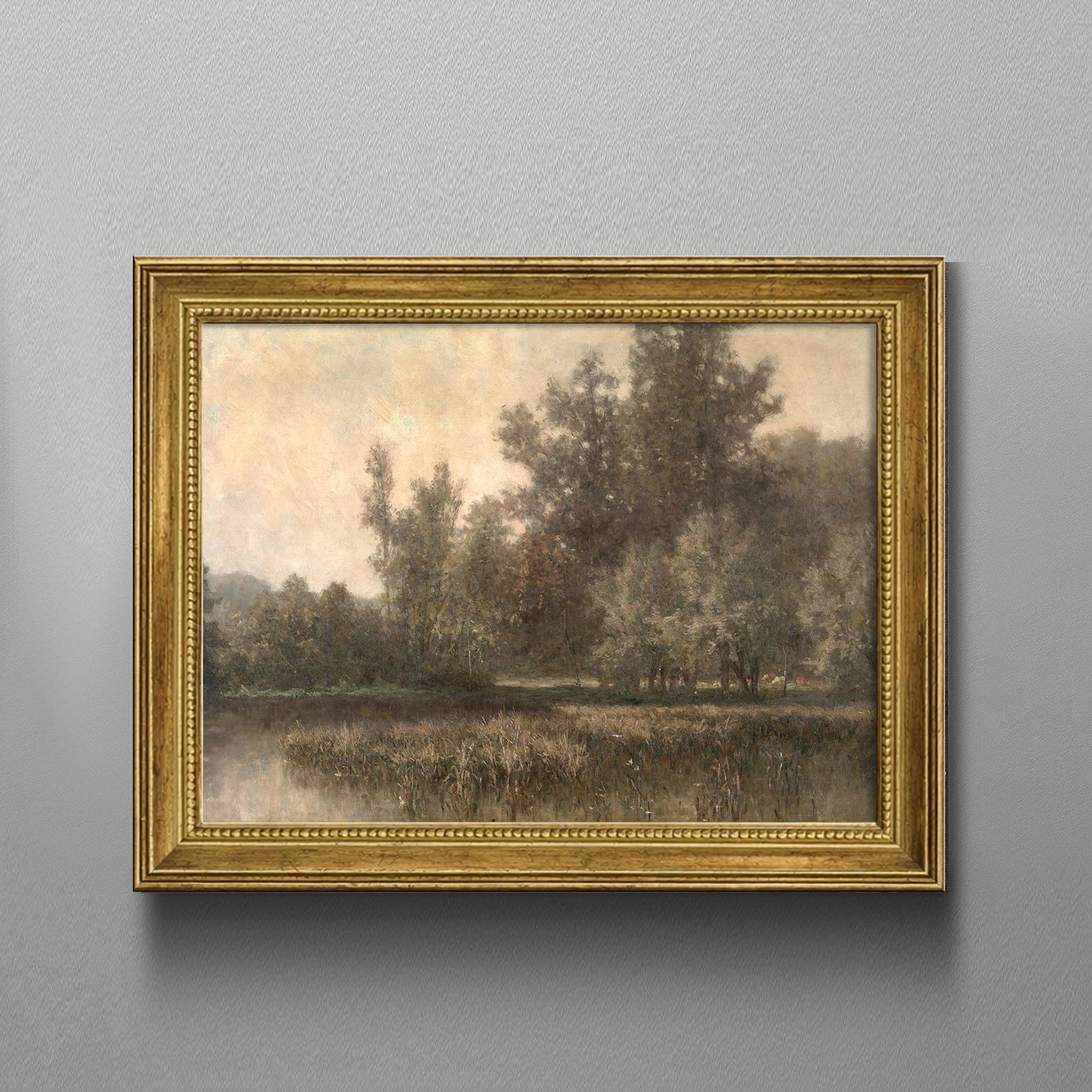 Vintage Landscape Painting, Framed Pastoral Nature Art, Antique Style ...