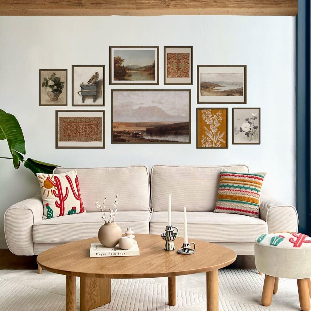 FRAMED Wall Art Set Vintage Artwork Prints, Rustic Farmhouse Wall Deco ...