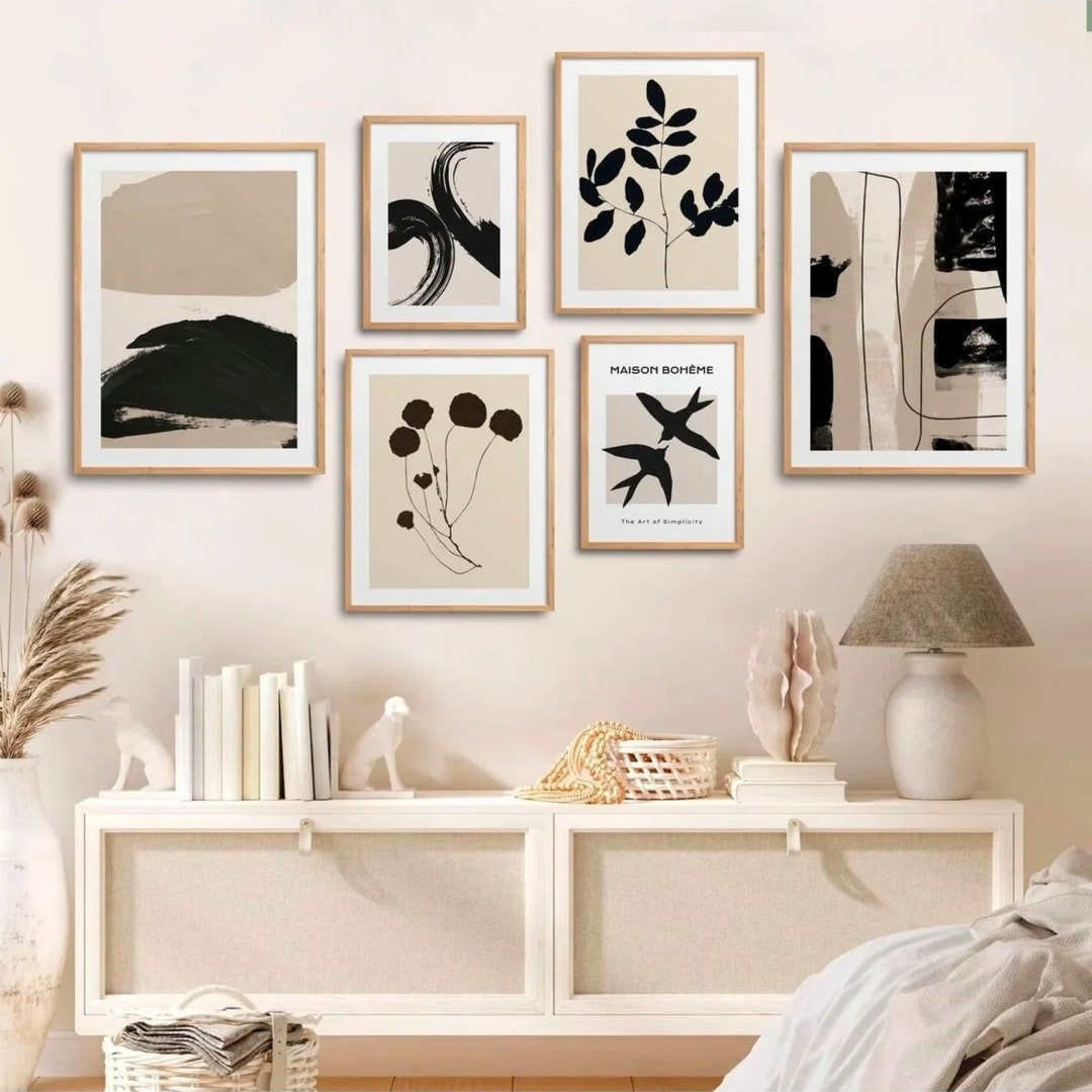 FRAMED Abstract Gallery Wall Art Set of 6, Black Poster Set, Modern Art ...