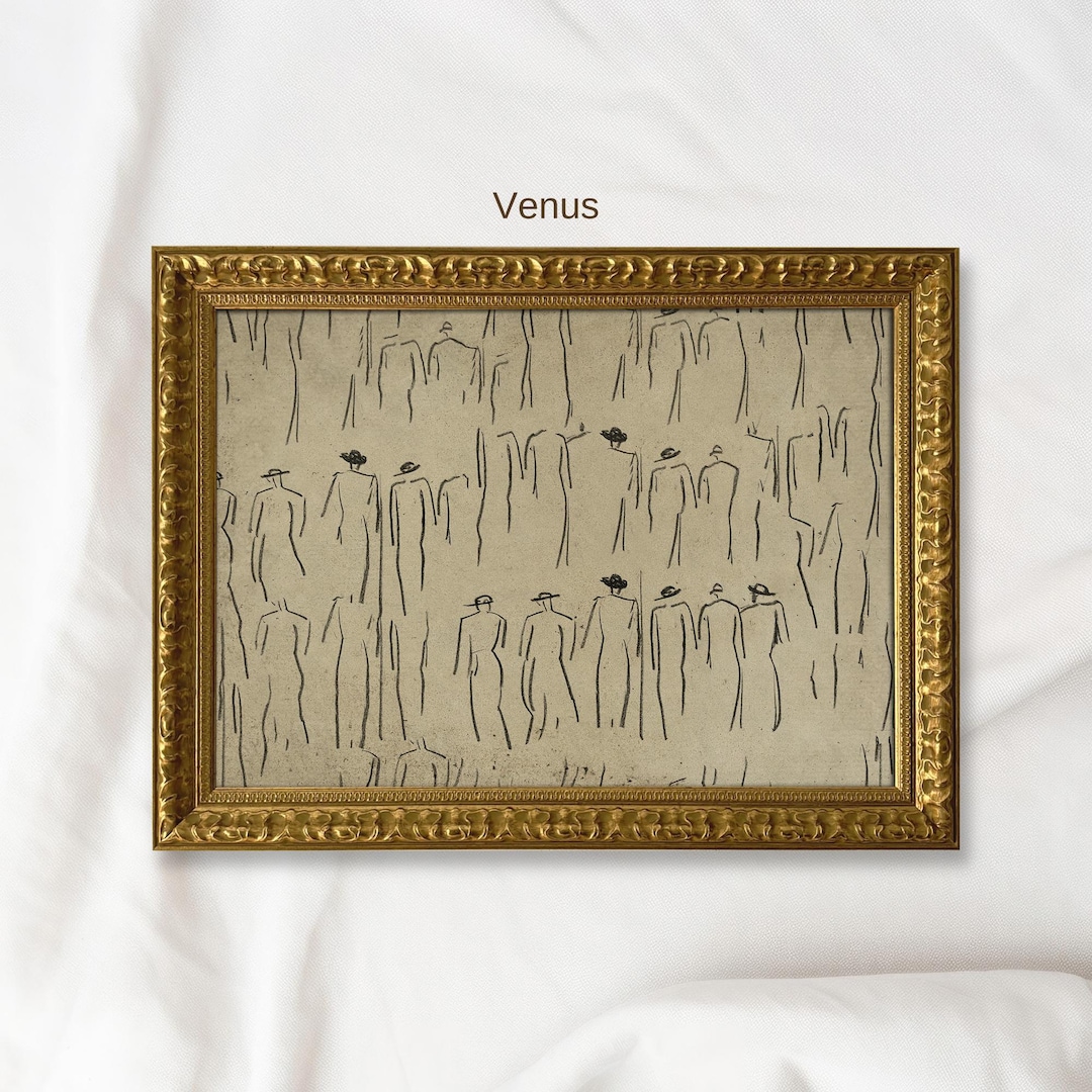 Framed Minimalist Line Art of Human Figures, Abstract Vintage Drawing ...