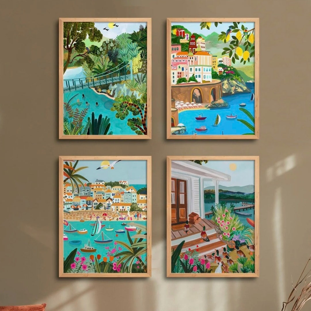 FRAMED Aesthetic Poster Set, Boho Art, Colorful Cities Poster ...