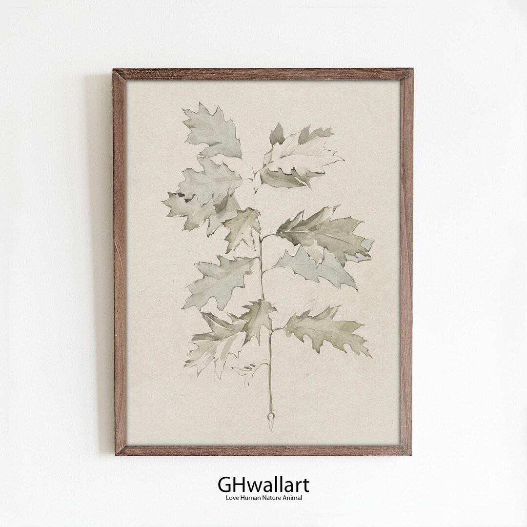 Botanical Sketch Art Print,minimalist Sketch Wall Art, Vintage Leaves ...