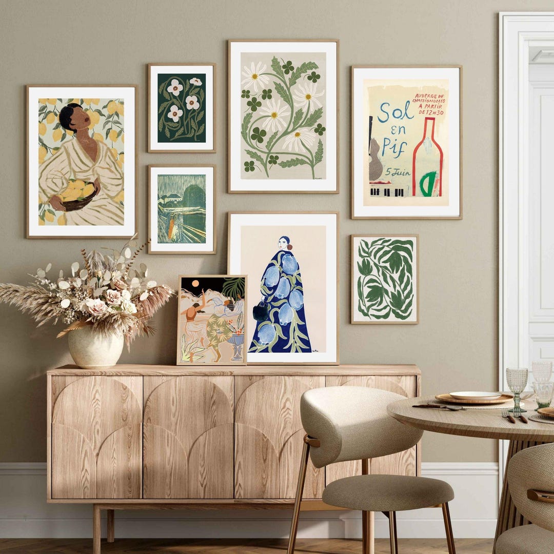Vintage FRAMED Gallery Wall Art Set of 8, Botanical Wall Art Prints ...