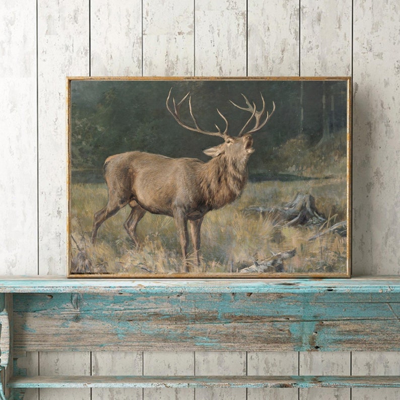 Vintage Deer Print Digital Download Farmhouse Wall Decor , Deer ...