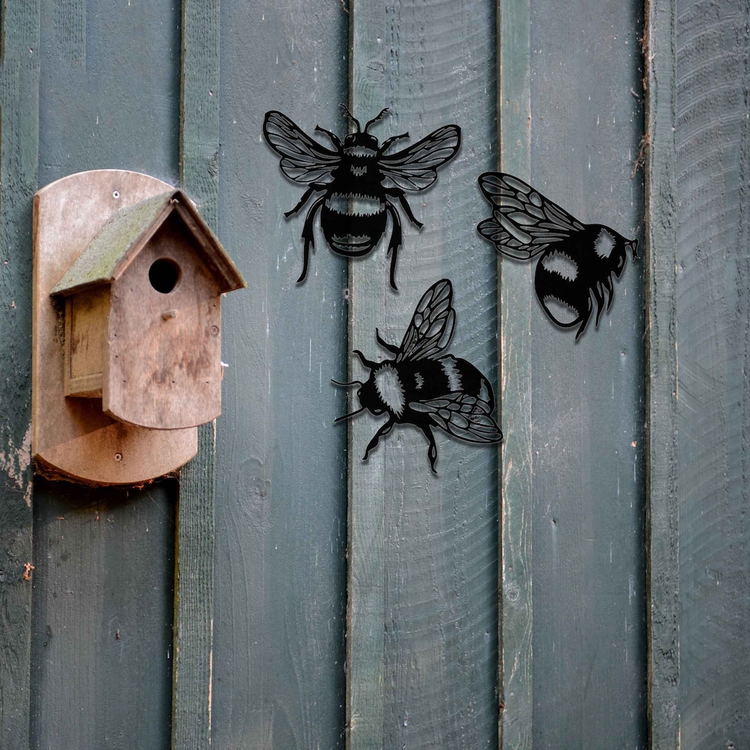Unique Set of 3 Metal Bees, Rusty Metal Wall Art or Outdoor Decor, Mums ...