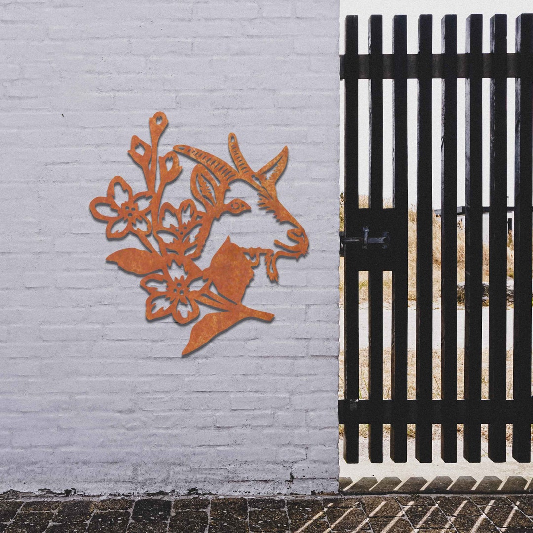 Rusty Goat Head Decor, Goat Garden Gift, Rusty Metal Goat Wall Decor ...