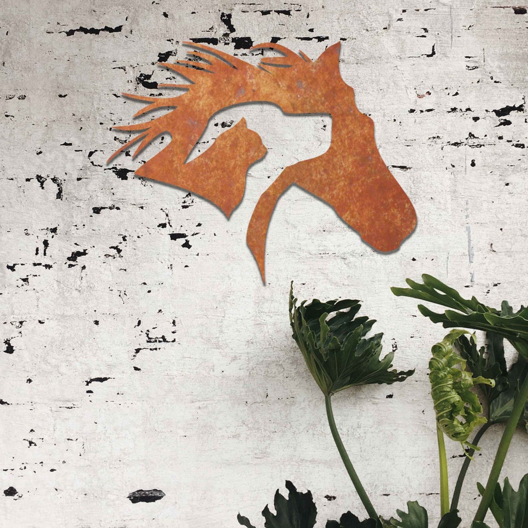 Rusted Metal Horse Dog Cat Scene, Animal Wall Art, Rusted Garden Art ...