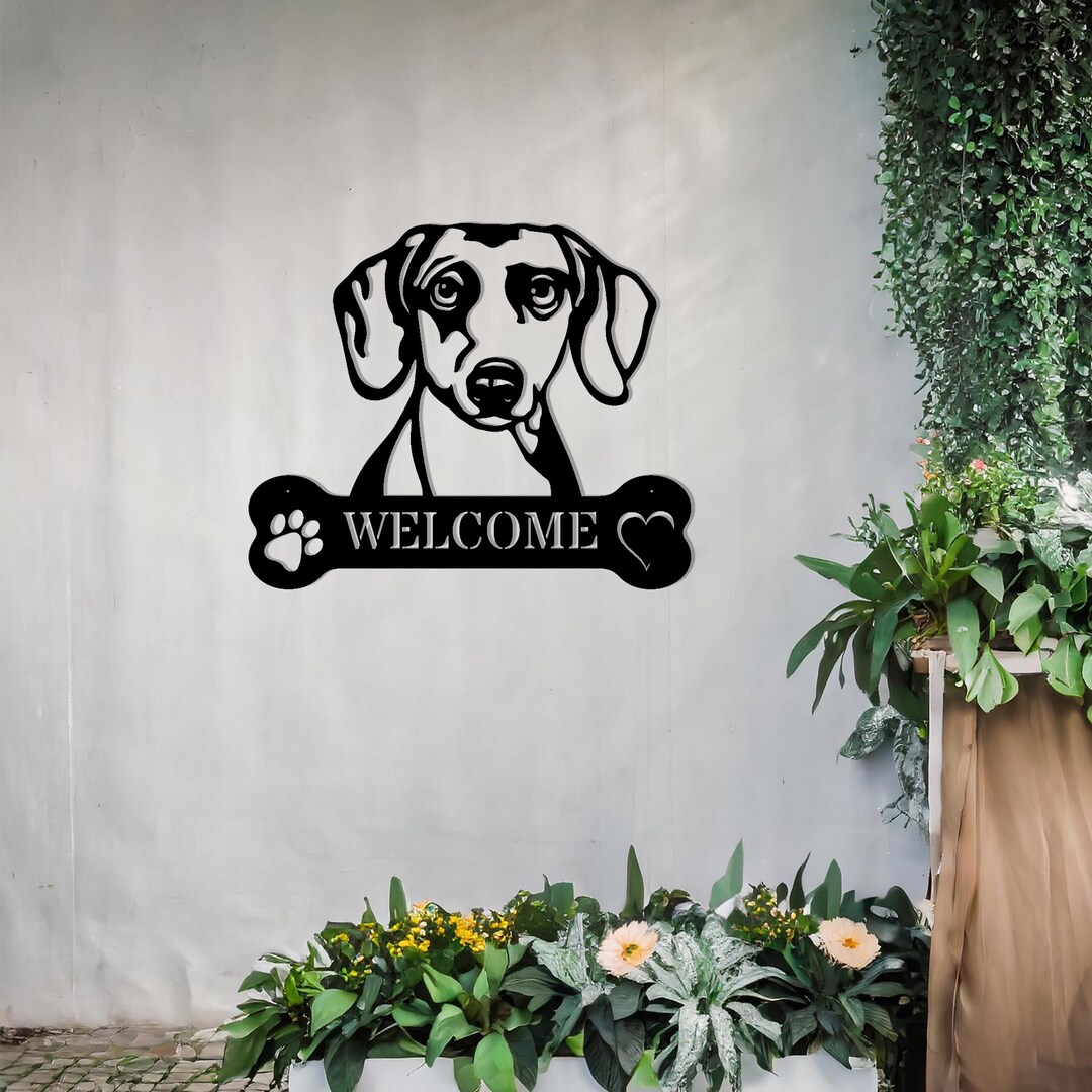 Metal Dachshund Welcome Sign - Handmade Dog Lover Wall Art, Outdoor ...