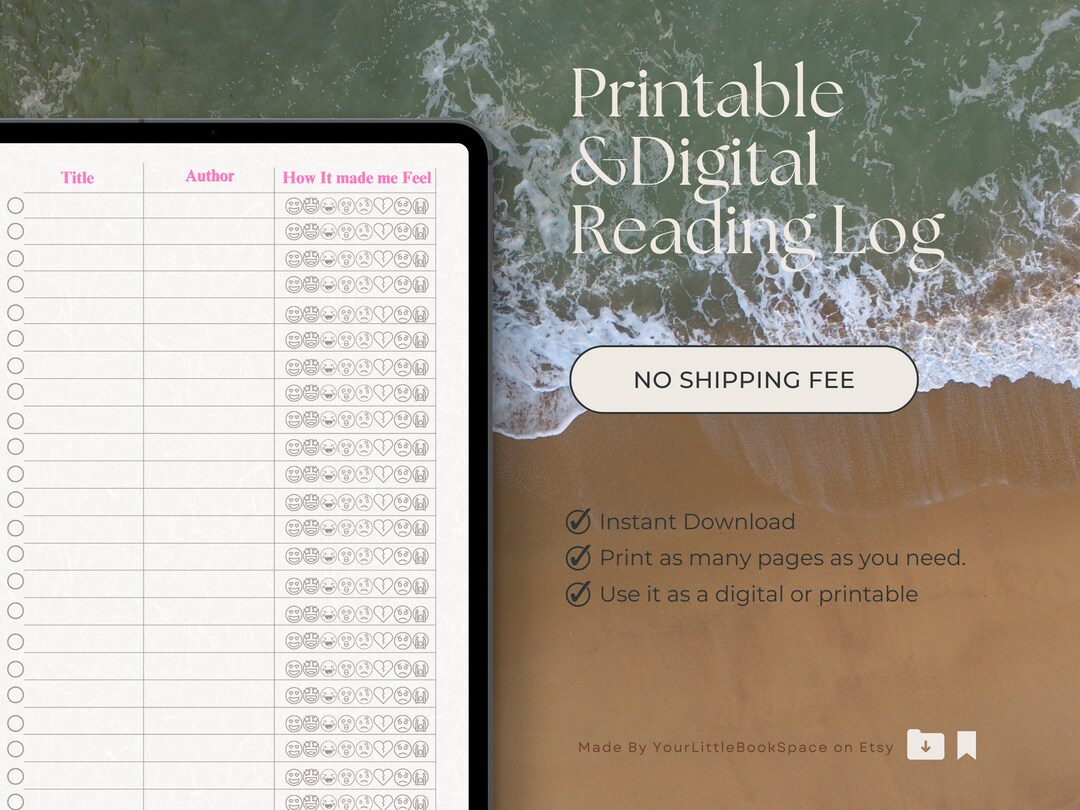 Reading Log Printable, Reading Log Digital, Reading Tracker, Books ...