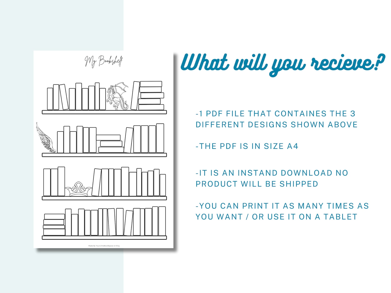 Instant Download 3 Version Bookshelf Templates, PDF Size A4, Digital ...