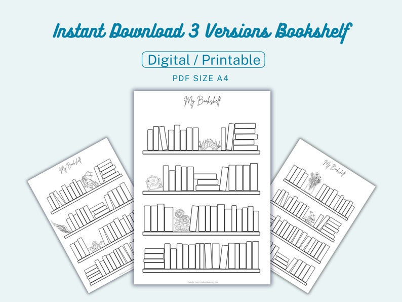 Instant Download 3 Version Bookshelf Templates, PDF Size A4, Digital ...