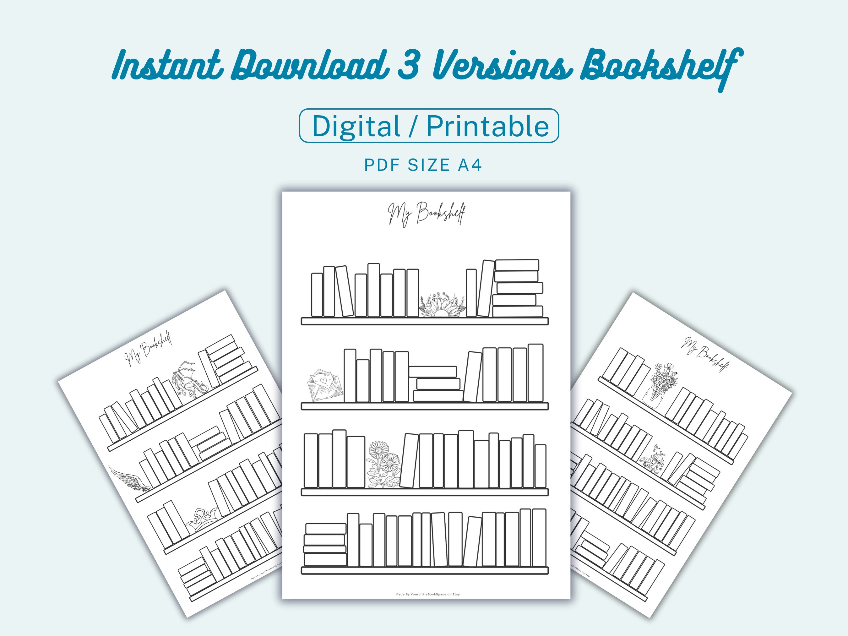Instant Download 3 Version Bookshelf Templates, PDF Size A4, Digital ...