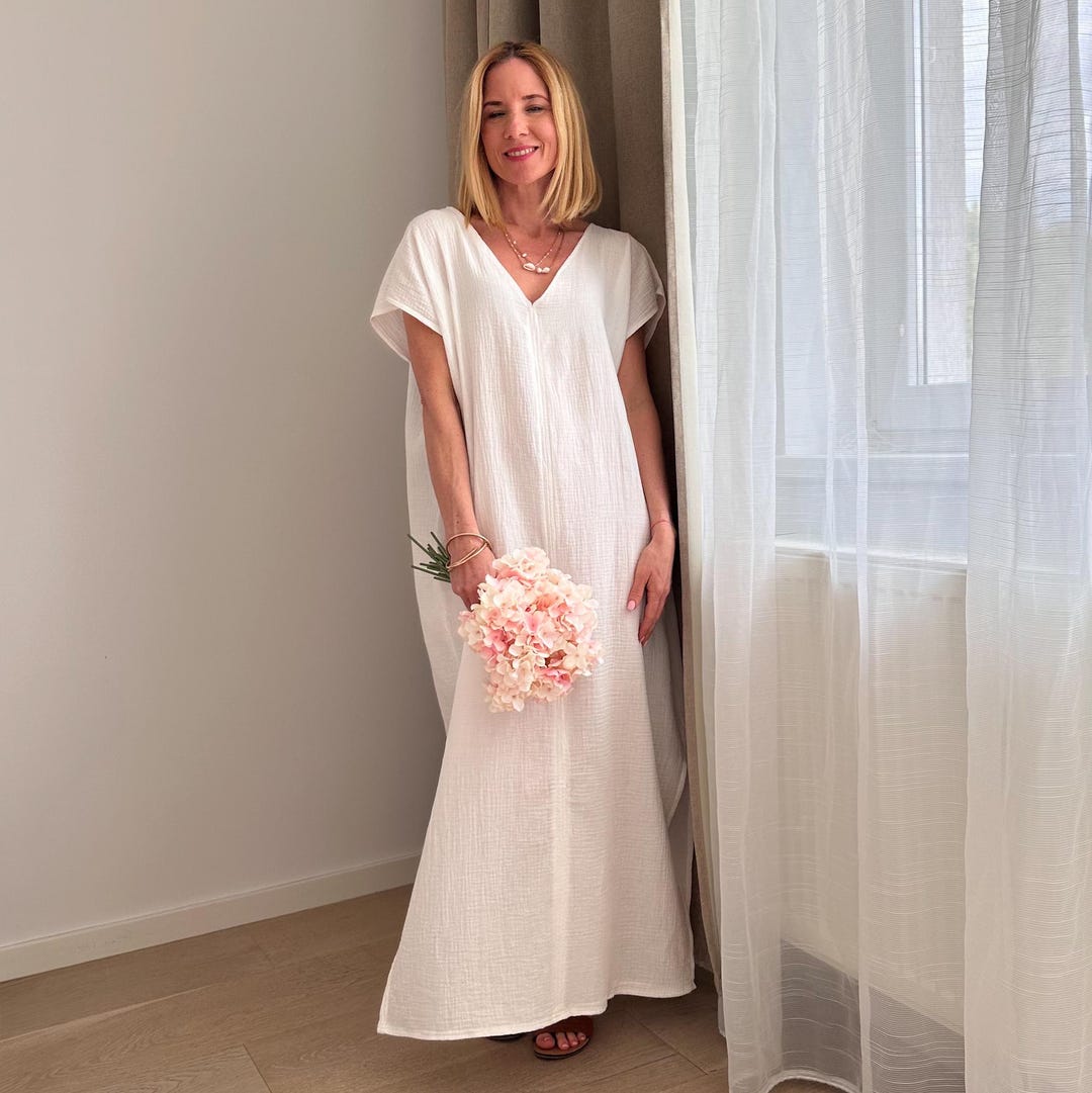 Goddess Dress White | Boho Vacation Maxi Dress | Flowy Cotton Gauze ...