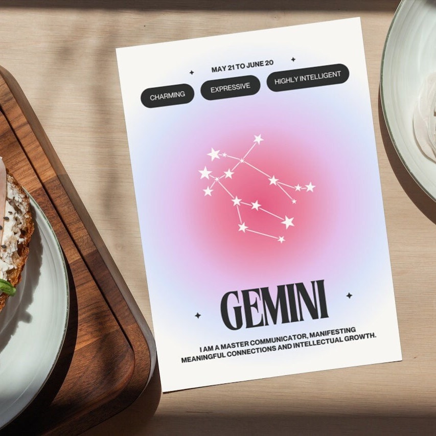 Gemini Dorm Room Aura Poster, Gradient Aestetic Zodiac Decoration ...