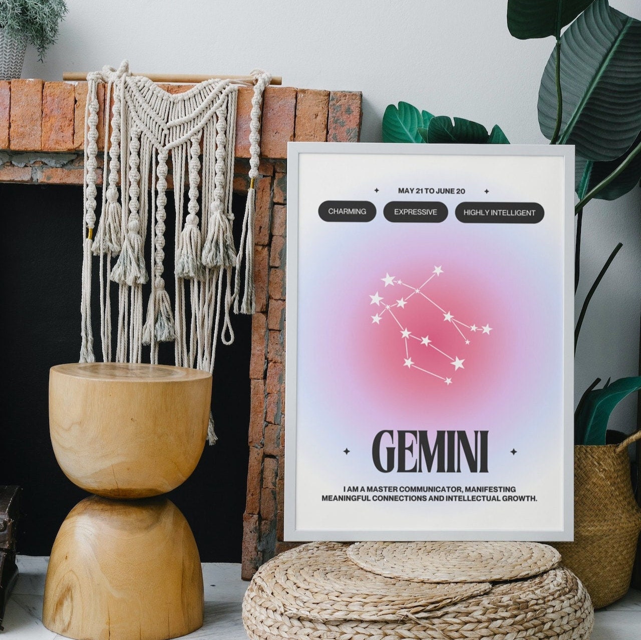 Gemini Dorm Room Aura Poster, Gradient Aestetic Zodiac Decoration ...