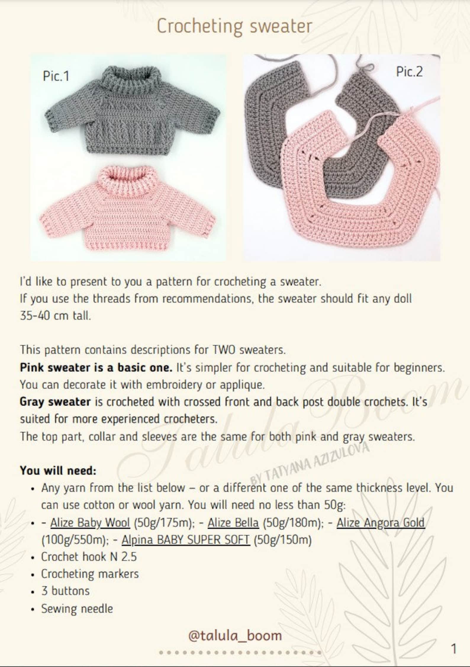 Doll Sweater (crochet Pattern 2 in 1): Doll Wardrobe, Waldorf Outfit ...