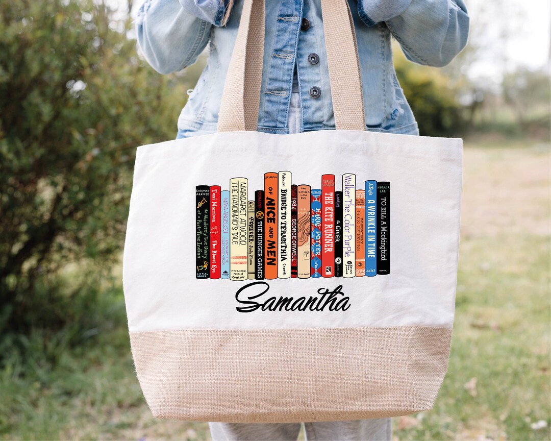 Personalized Book Jute Bag, Book Tote Bag, Bookish Gifts, Book Lovers ...