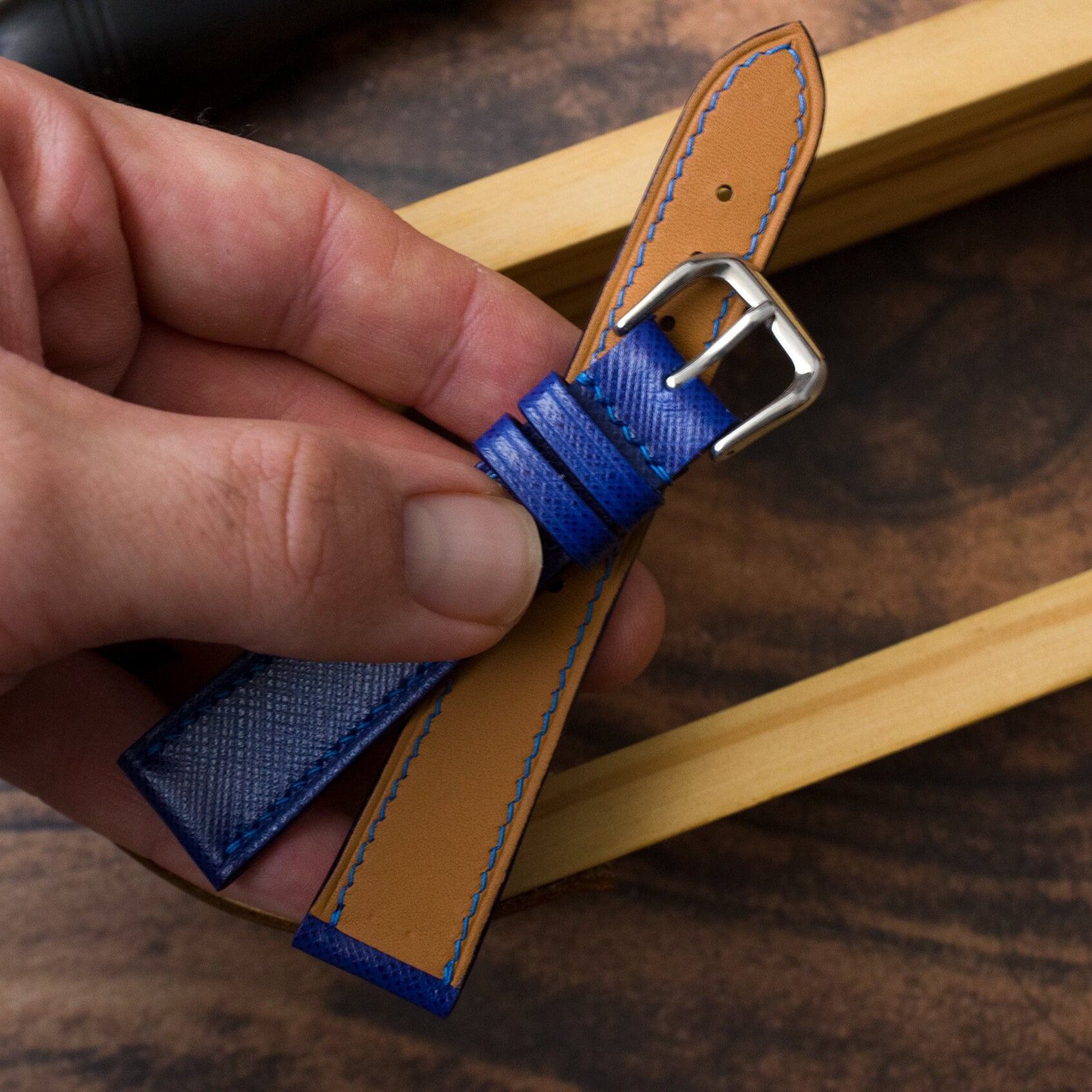 Blue Saffiano Leather Cartier Watch Strap Band for Tank, Ronde & Divan ...