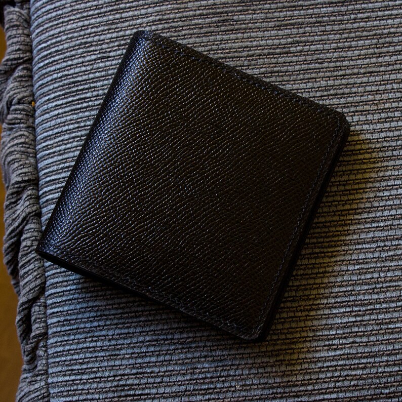 Black Epsom & Chèvre Slim Bifold Wallet, Minimalist Wallet, Mens Slim ...