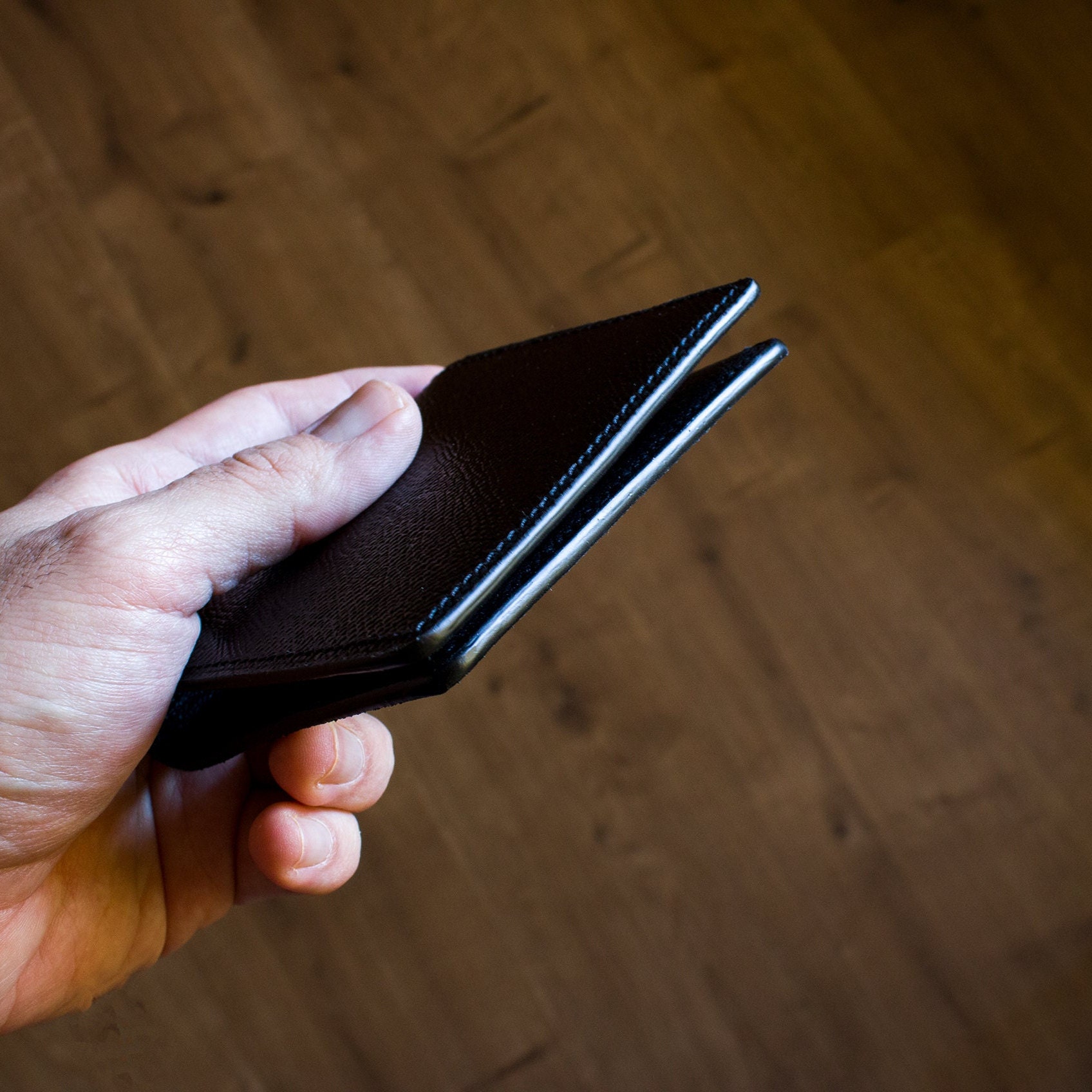 Black Epsom & Chèvre Slim Bifold Wallet, Minimalist Wallet, Mens Slim ...