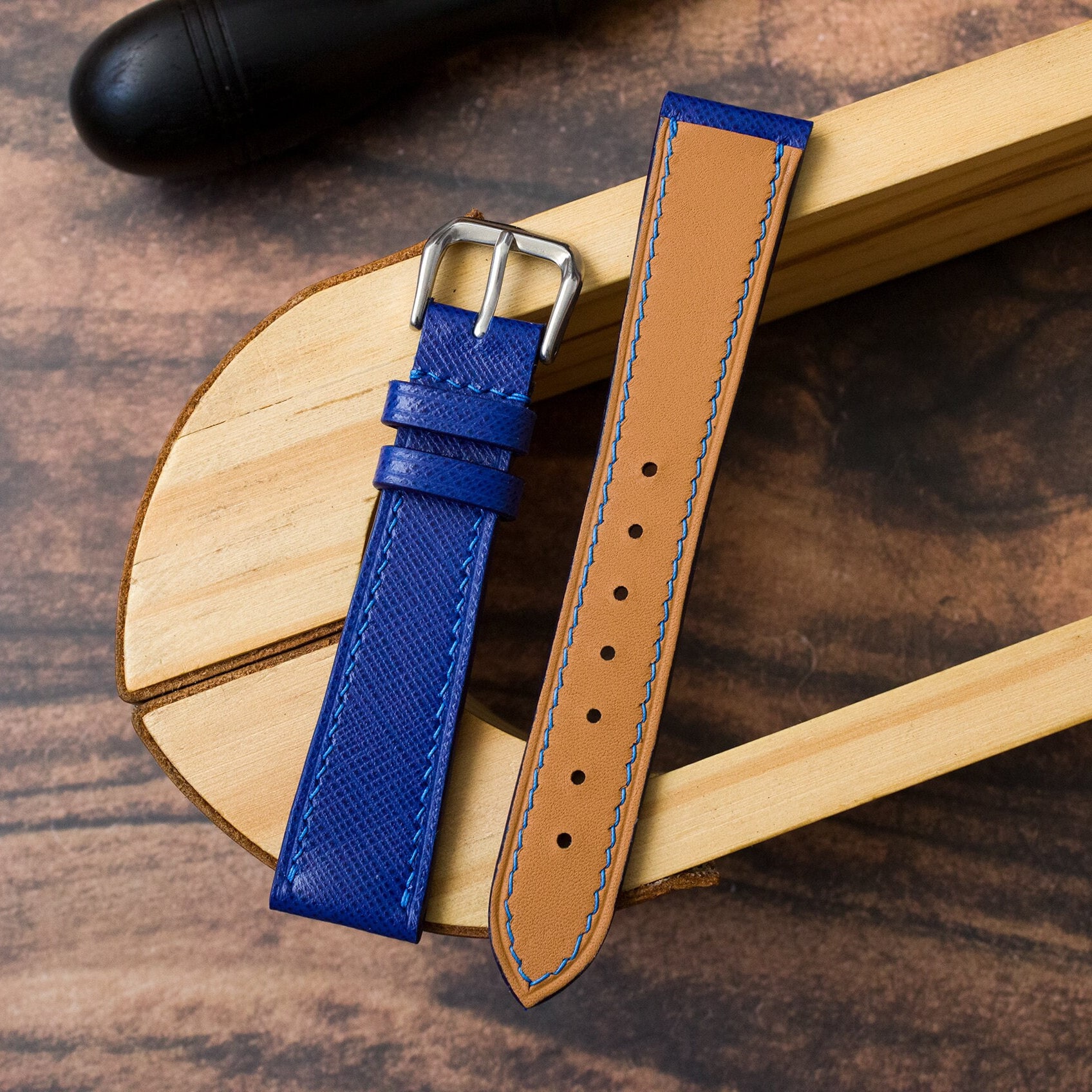 Blue Saffiano Leather Cartier Watch Strap Band for Tank, Ronde & Divan ...