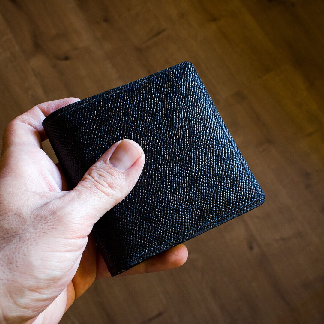 Black Epsom & Chèvre Slim Bifold Wallet, Minimalist Wallet, Mens Slim ...