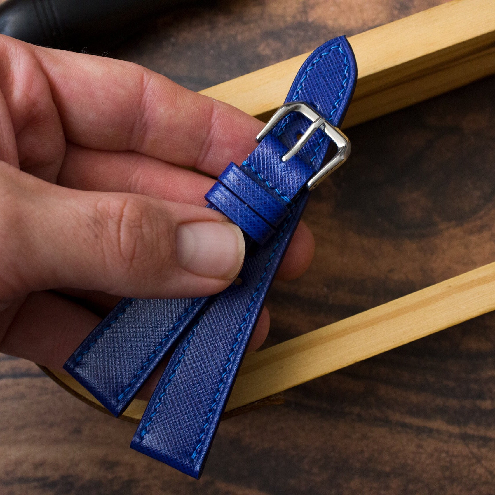 Blue Saffiano Leather Cartier Watch Strap Band for Tank, Ronde & Divan ...
