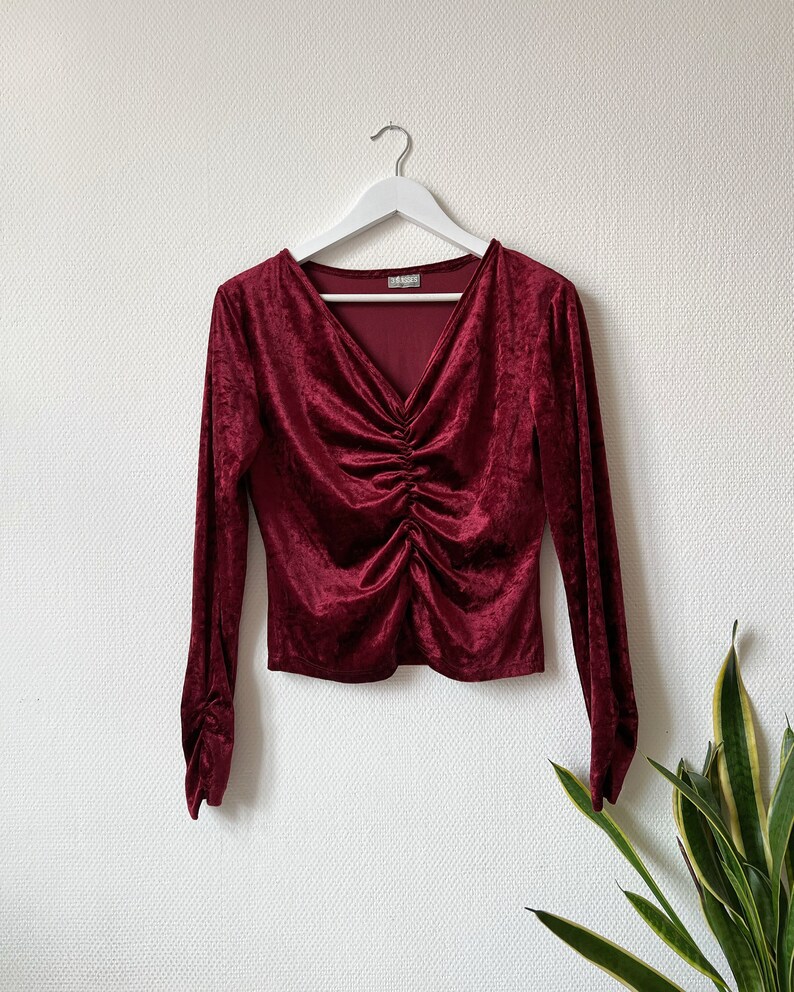 Vintage Velvet Blouse, Burgundy Shirt - MEDIUM Size 90s Fashion Cute ...