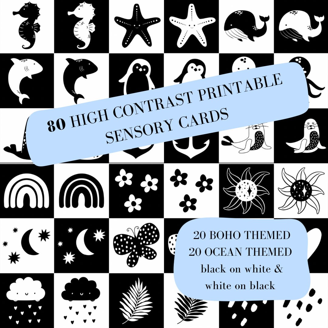 80 High Contrast Baby Cards BUNDLE, Newborn Printable Montessori Black ...