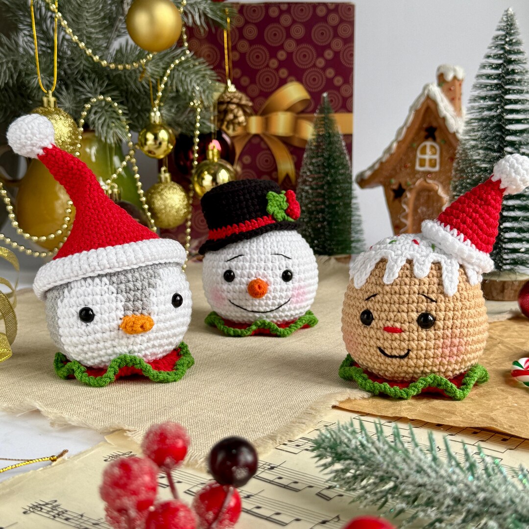 Crochet Christmas Pattern Decorations 3 in 1 Bundle Snowman Penguin ...