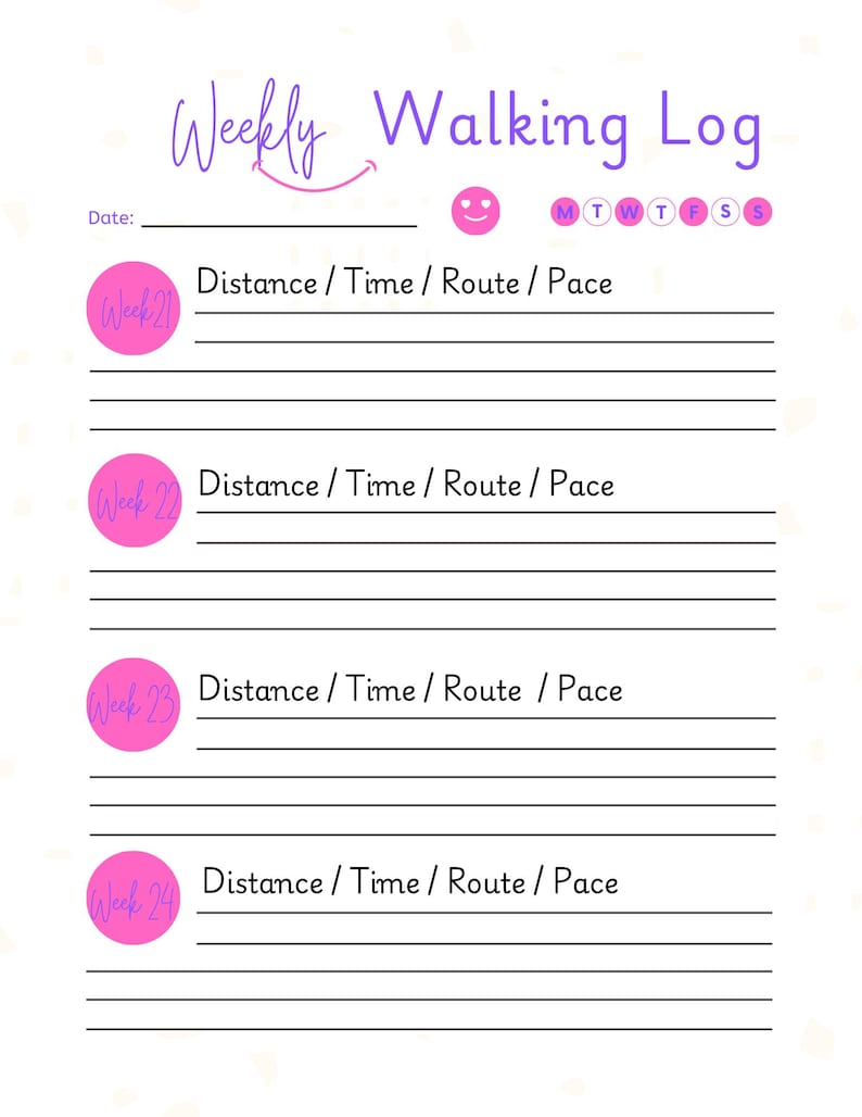 Walking Tracker Printable Simple Log Journal Worksheet PDF Digital ...