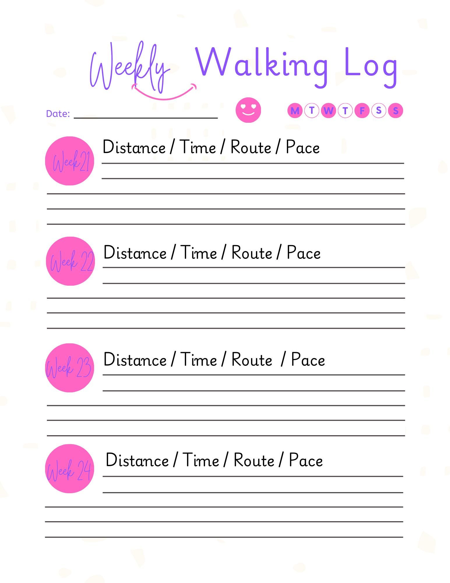 Walking Tracker Printable Simple Log Journal Worksheet PDF Digital ...