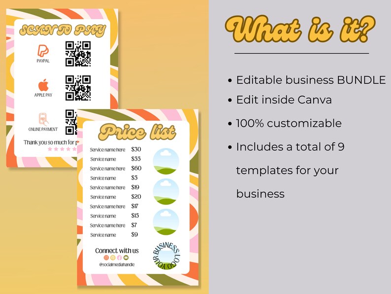 Retro Price List Template QR Code Sign Hair Price List - Etsy