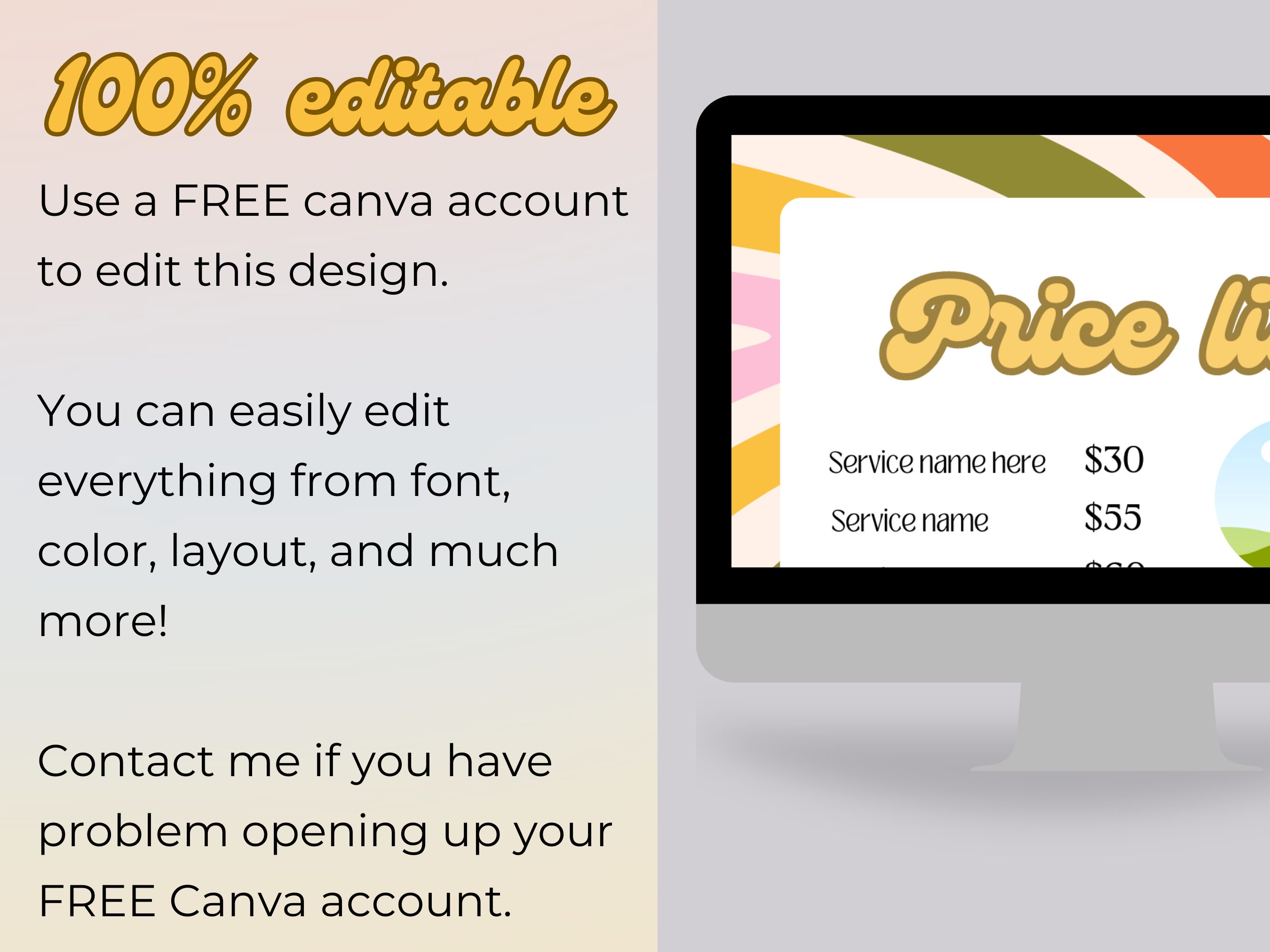 Retro Price List Template QR Code Sign Hair Price List - Etsy